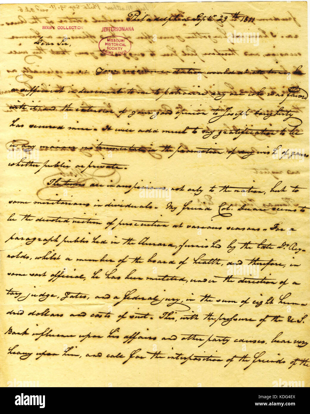 Letter signed Matthew Leib, Philadelphia, to Thomas Jefferson ...