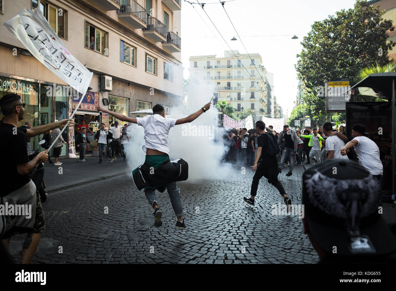 Naples, Italy. 13th Oct, 2017. Protesters held a student mobilization ...