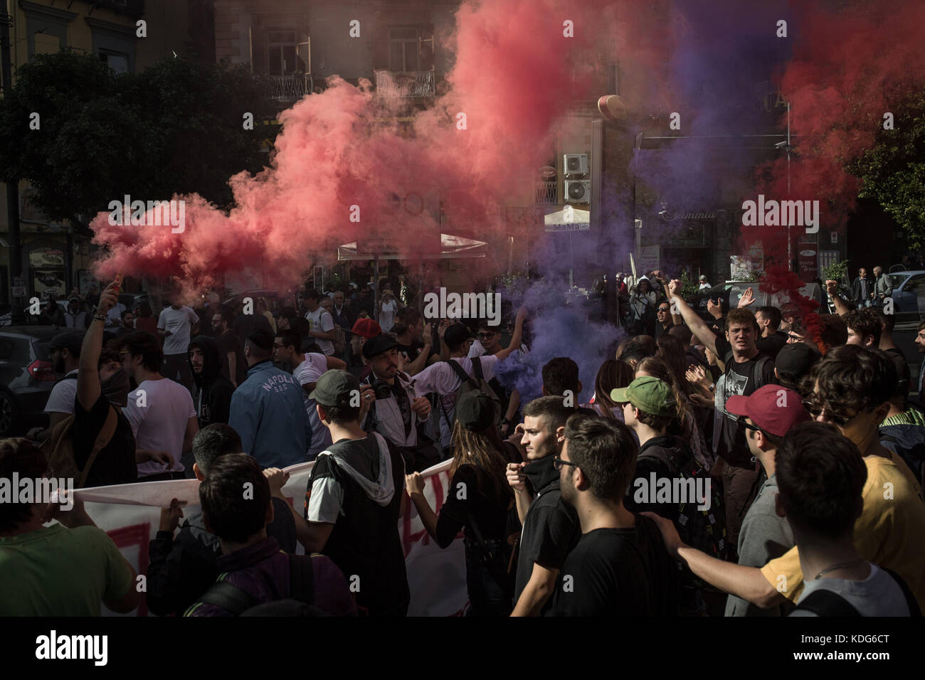 Naples, Italy. 13th Oct, 2017. Protesters held a student mobilization ...