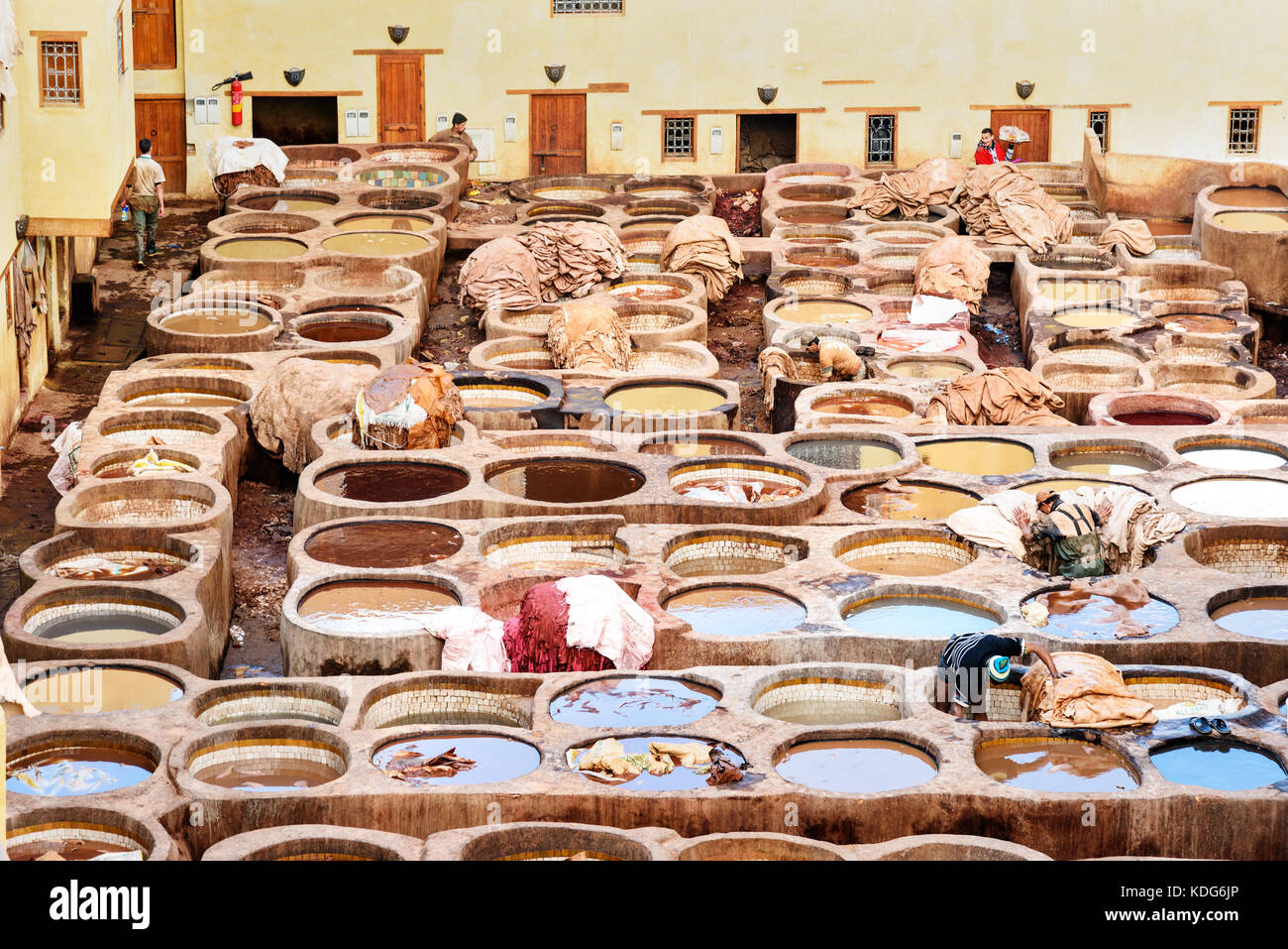 Fez, Morocco - Jan 14, 2017: Chouwara Leather traditional tannery in ...