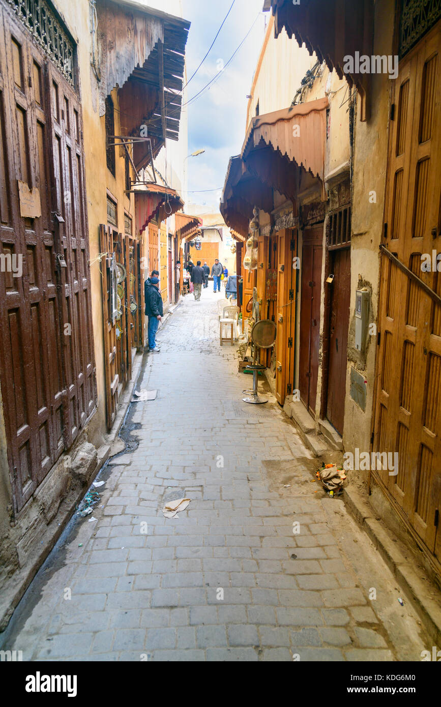 Fez, Morocco - Jan 14, 2017: On the narrow ancient street in Fes El ...