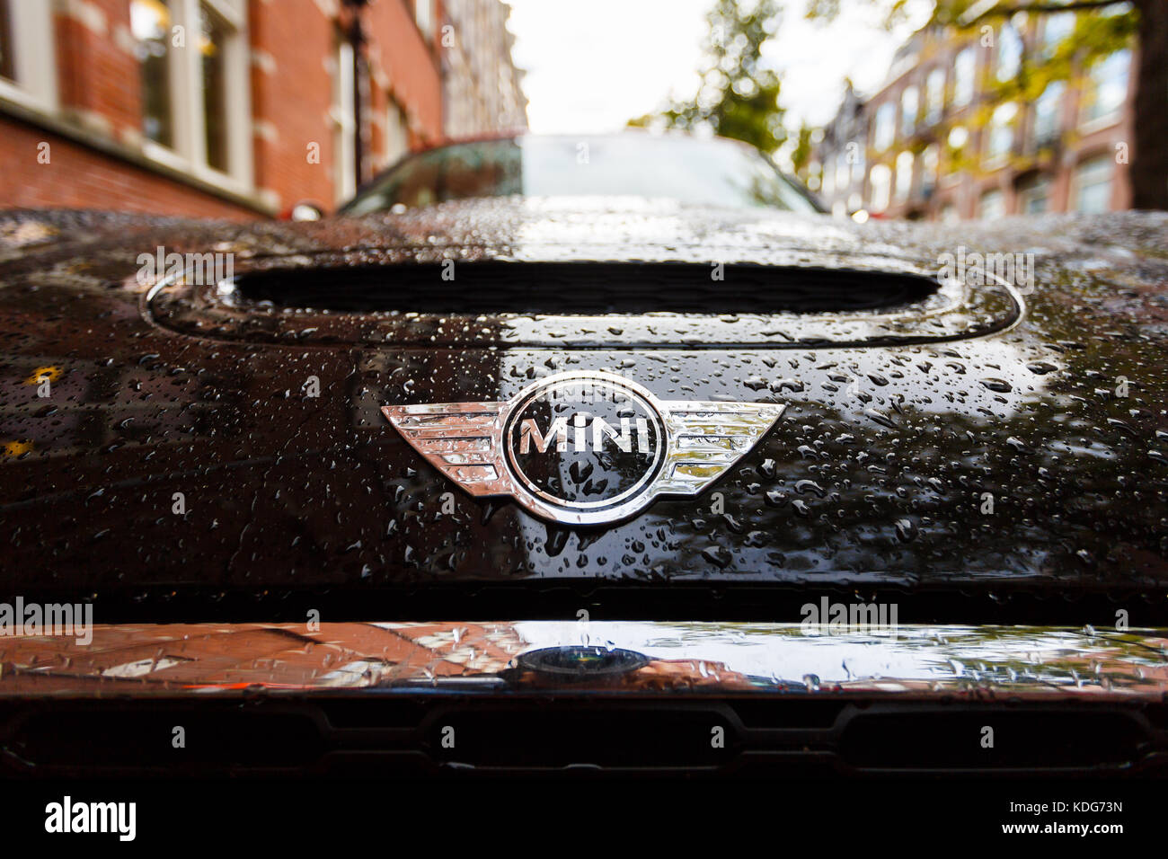 Amsterdam, Netherlands - September 22 2017: The Mini Cooper car close ...