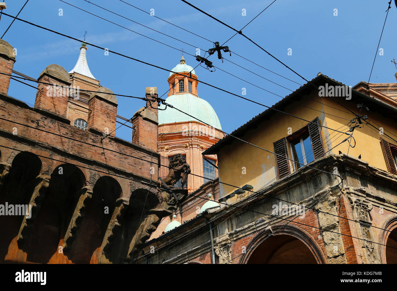 Bologna cityscape with its famous arcades and covered walkways Stock ...