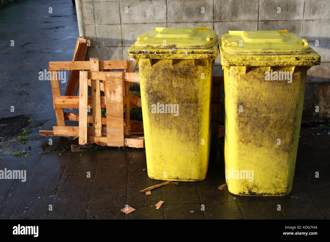 old yellow bins Stock Photo - Alamy