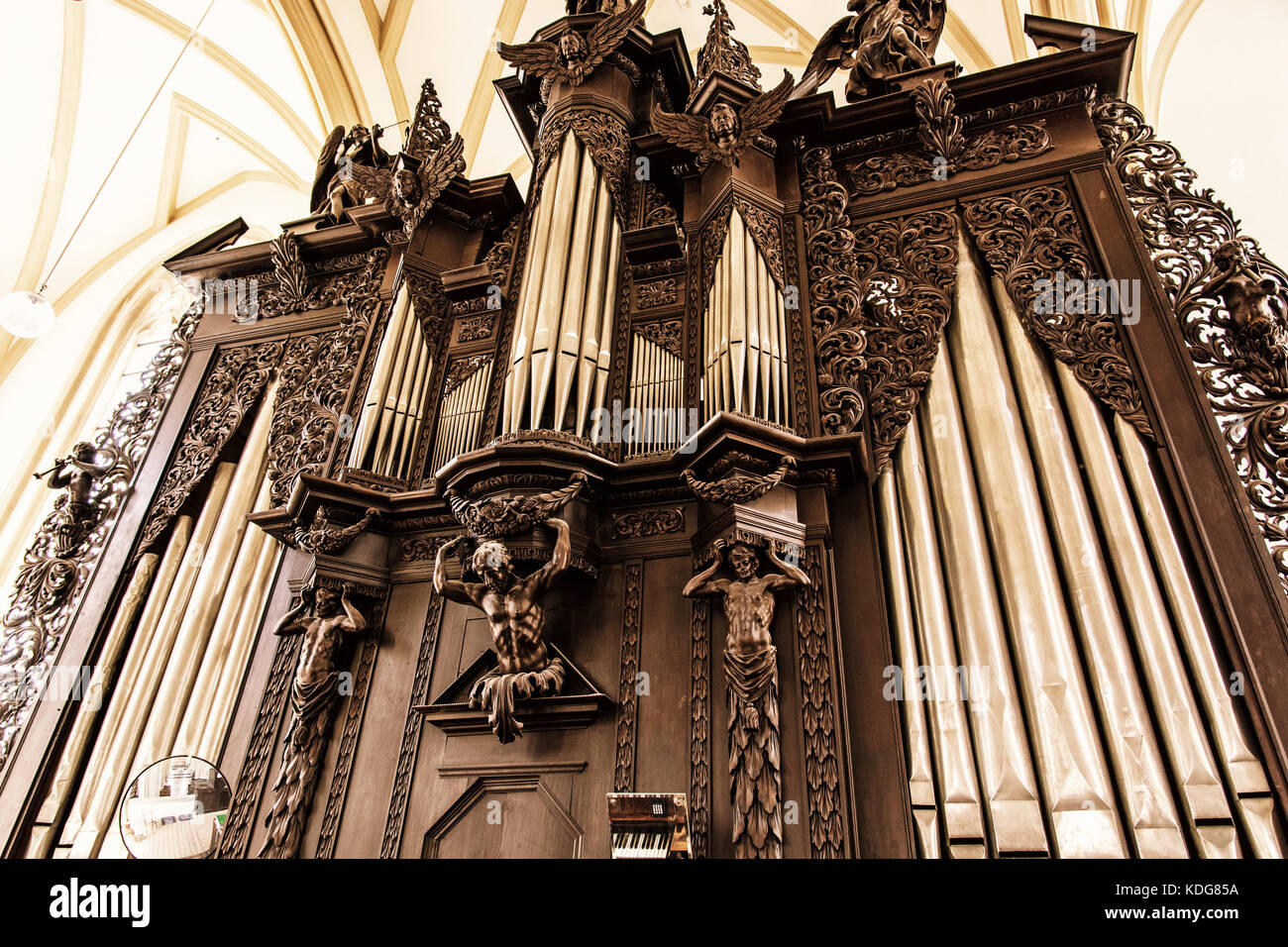 Famous pipe organ in Church of St. James, Brno, Moravia, Czech republic ...