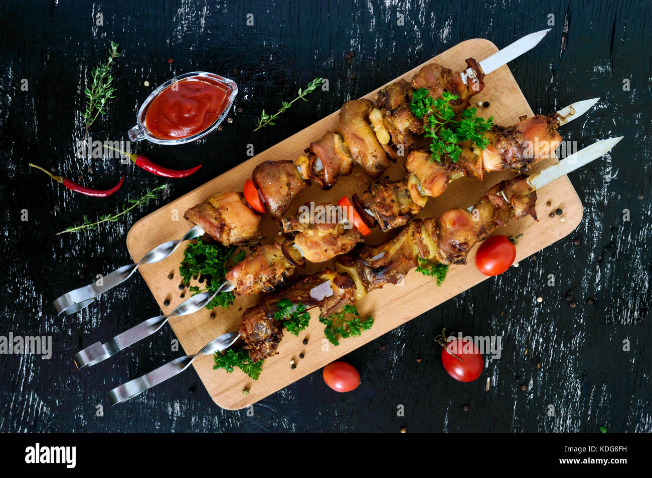 Rabbit meat on skewers. Dietary shish kebab Stock Photo - Alamy