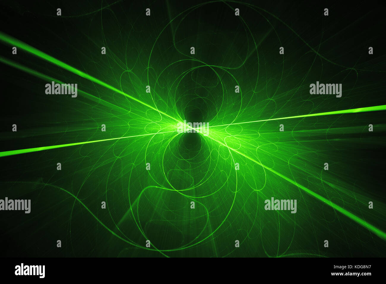 Futuristic glowing green lines and curves in space, computer generated abstract background, 3D ...