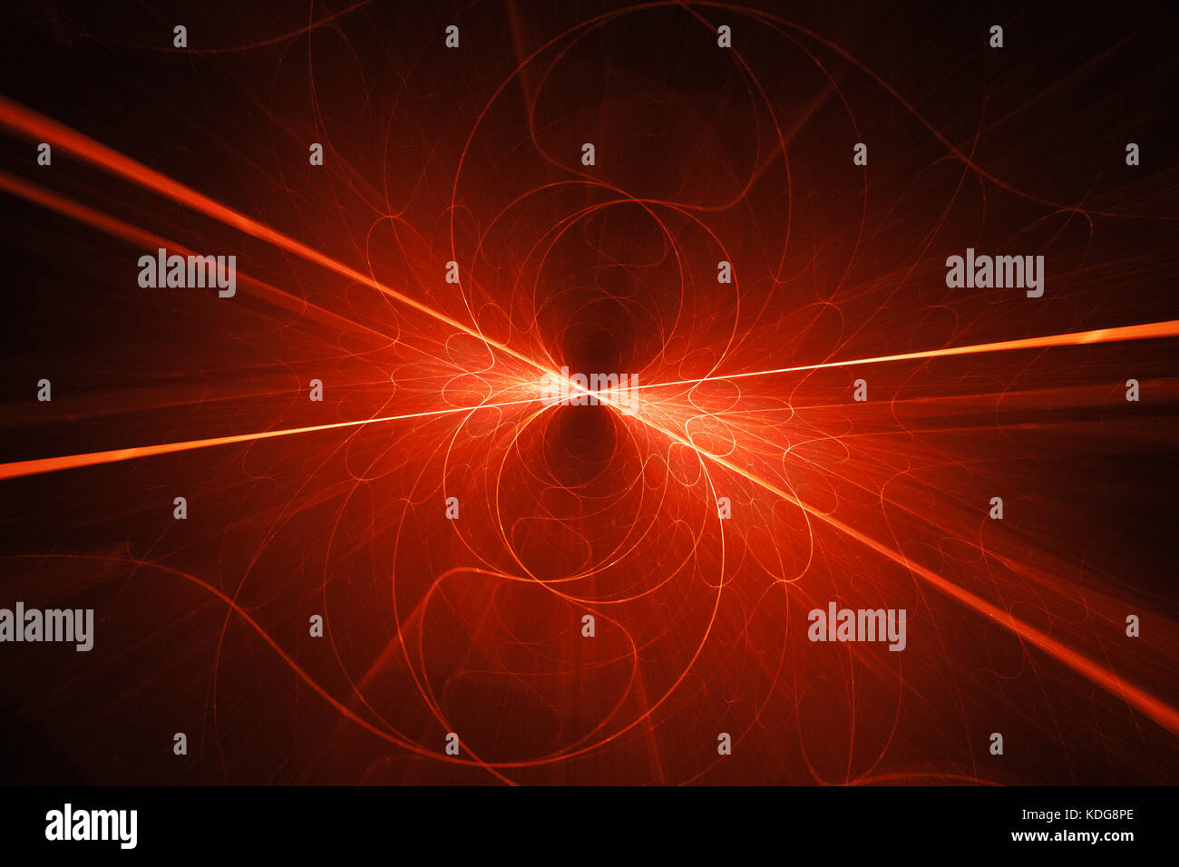 Futuristic glowing red lines and curves in space, computer generated ...