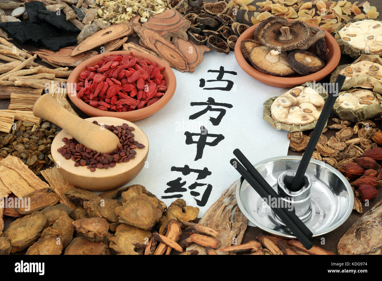 Herbs used in chinese herbal medicine with moxa sticks used in ...