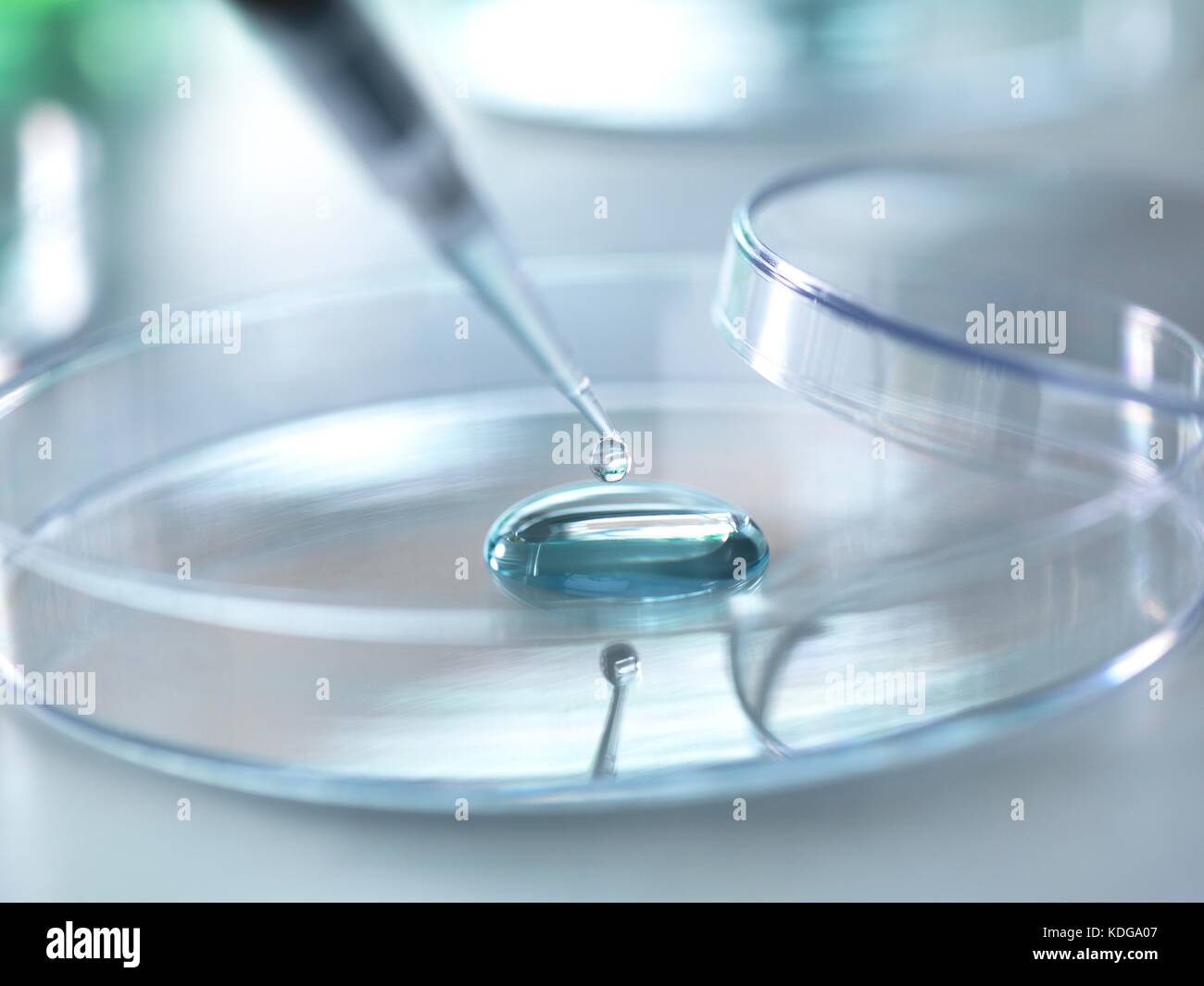 Pipette adding a solution to a sample during an experiment in the ...