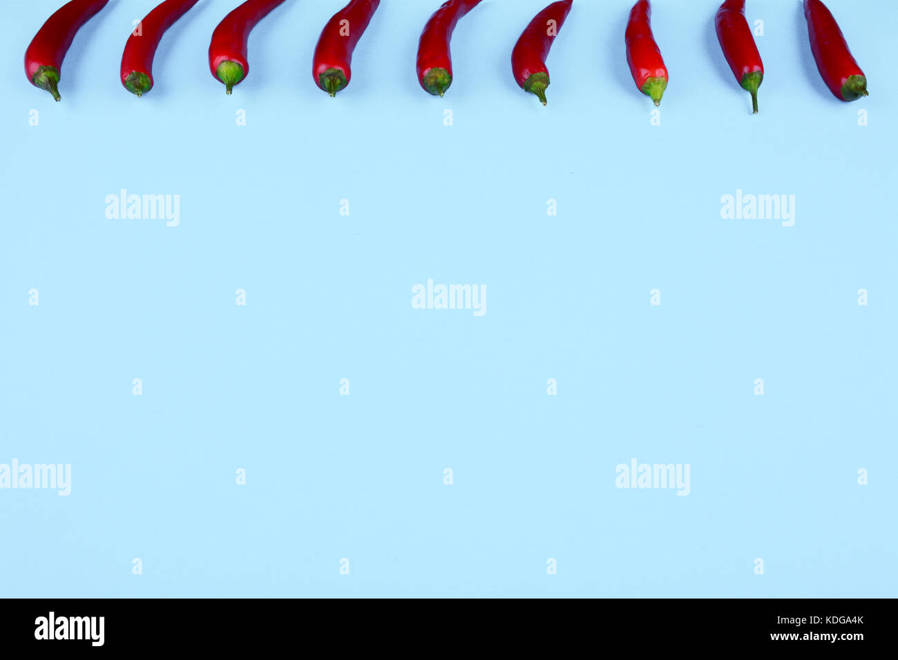 Red chilli papper on trendy blue background. Flat lay style. Colorful ...