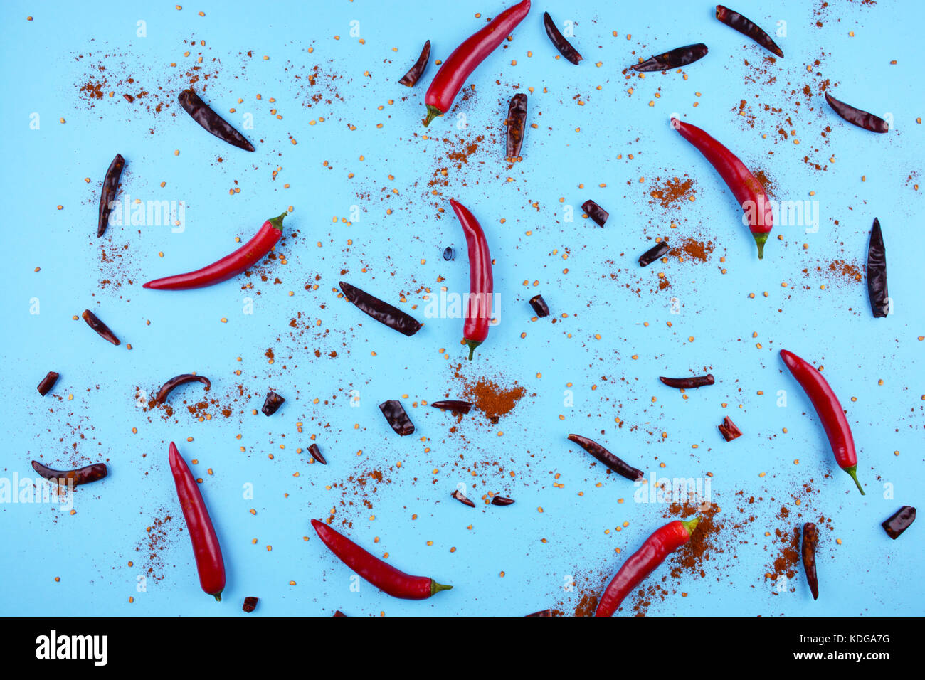 Red chilli papper on trendy blue background. Flat lay style. Colorful ...
