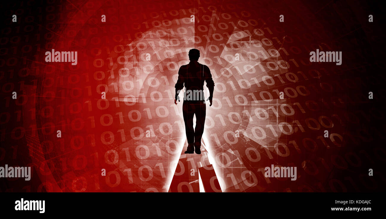 Empowered by Technology with Man Standing in Digital Portal Stock Photo ...