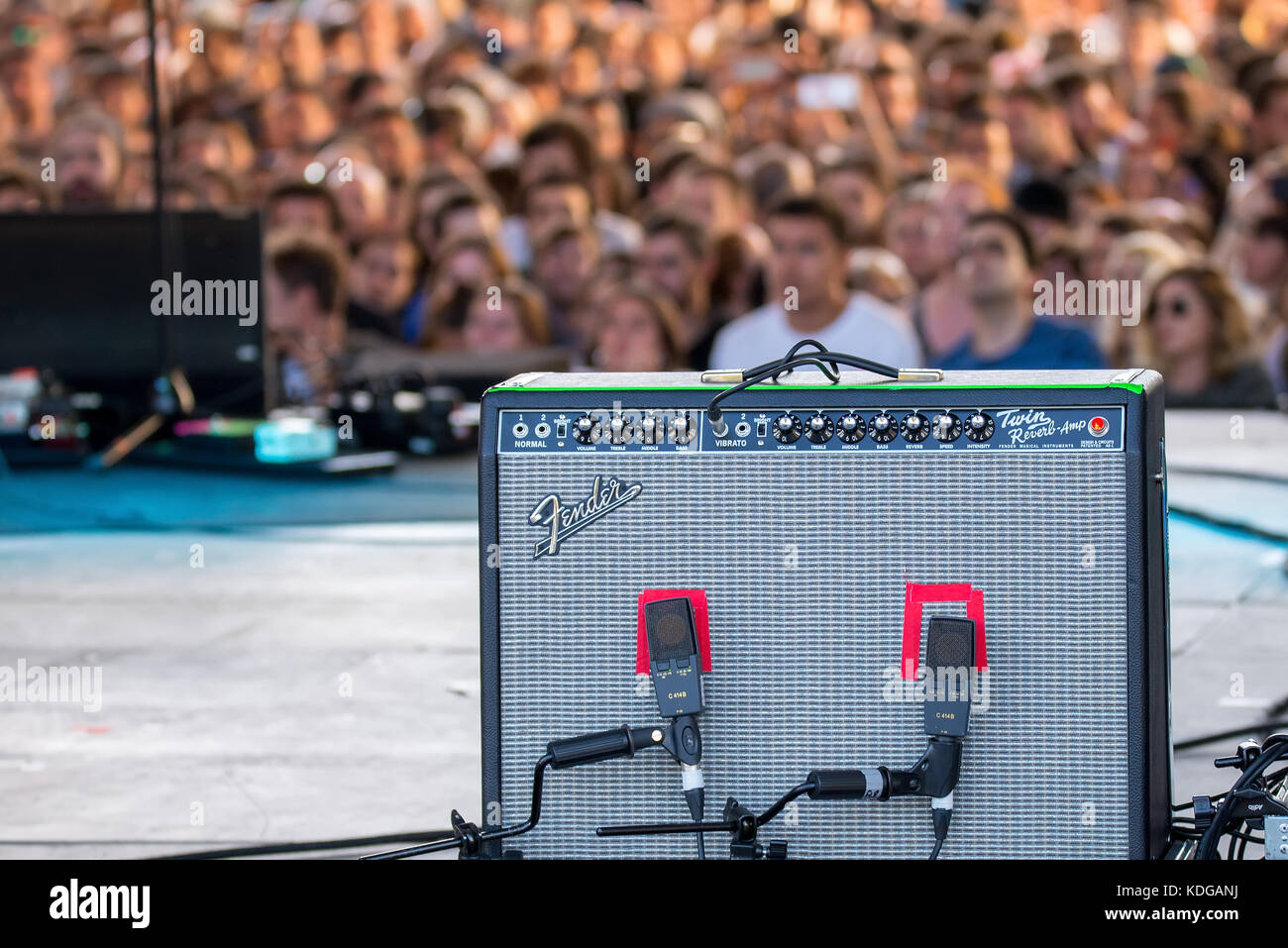 MADRID - SEP 9: A Fender guitar amplifier on stage at Dcode Music ...
