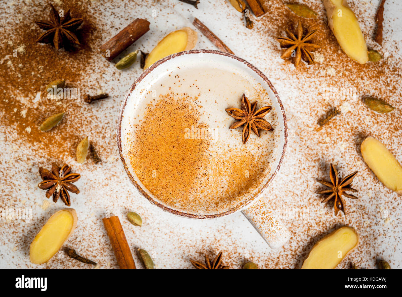 Traditional indian masala chai tea with spices - cinnamon, cardamom ...