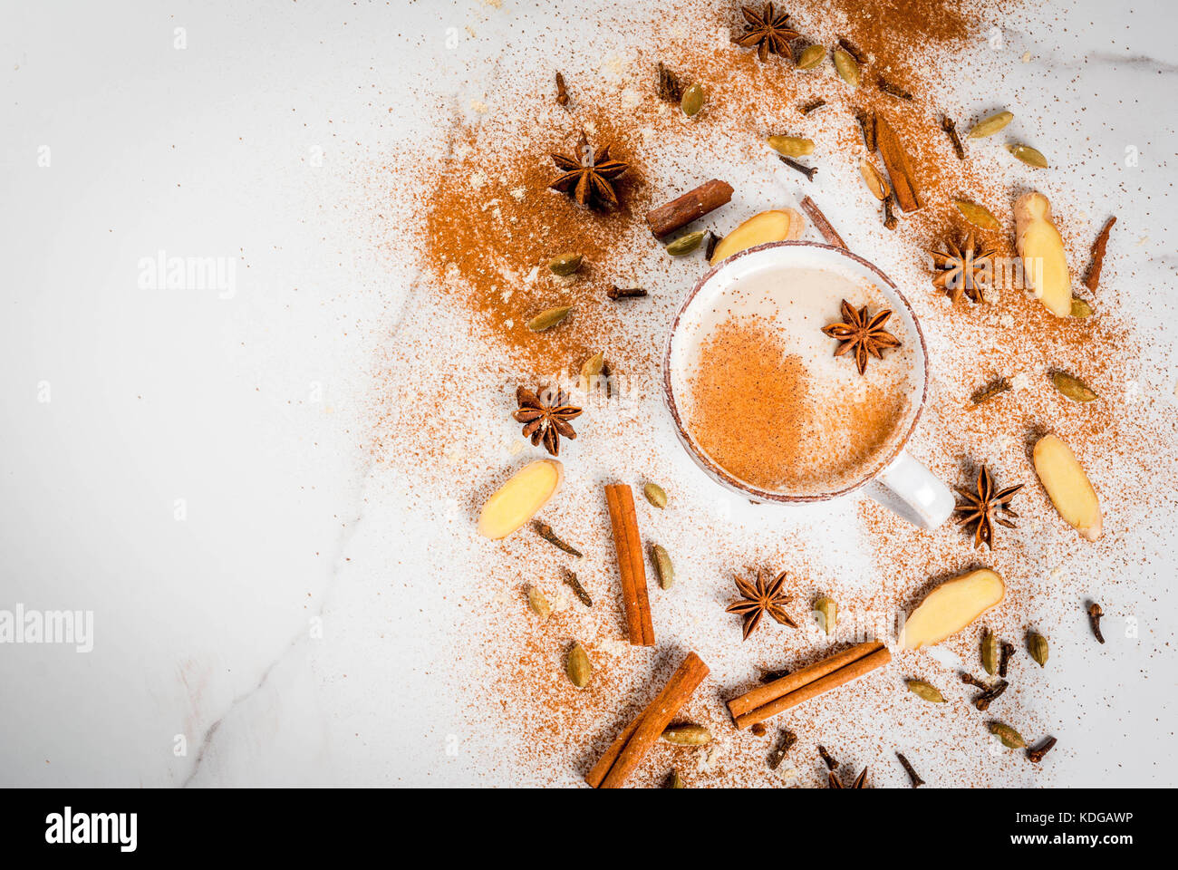 Traditional indian masala chai tea with spices - cinnamon, cardamom ...