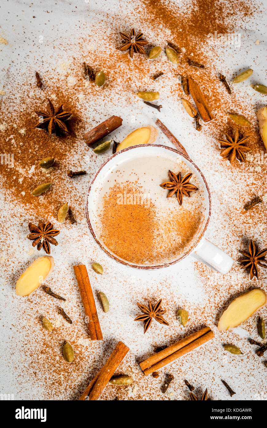Traditional indian masala chai tea with spices - cinnamon, cardamom ...