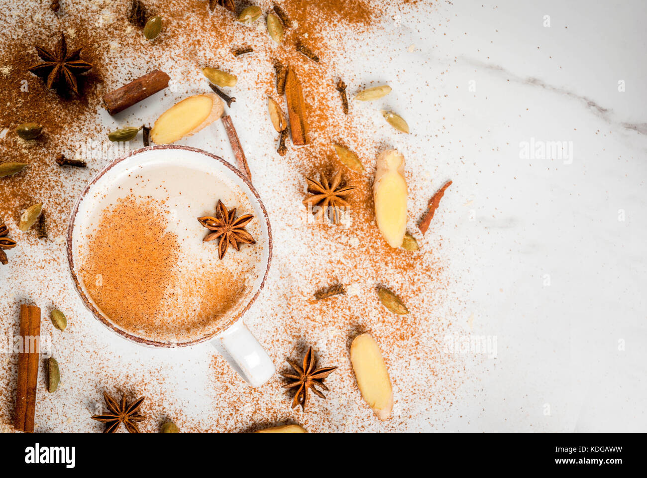 Traditional indian masala chai tea with spices - cinnamon, cardamom ...
