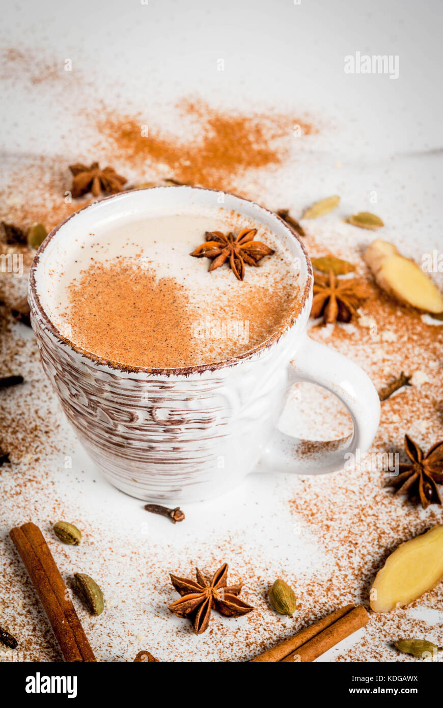 Traditional indian masala chai tea with spices - cinnamon, cardamom ...