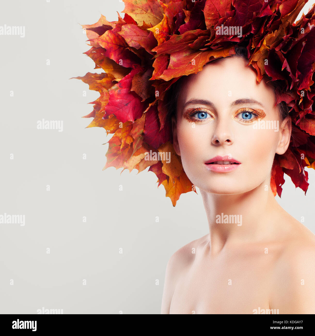 Autumn Model Woman with Fall Leaves Wreath Stock Photo - Alamy