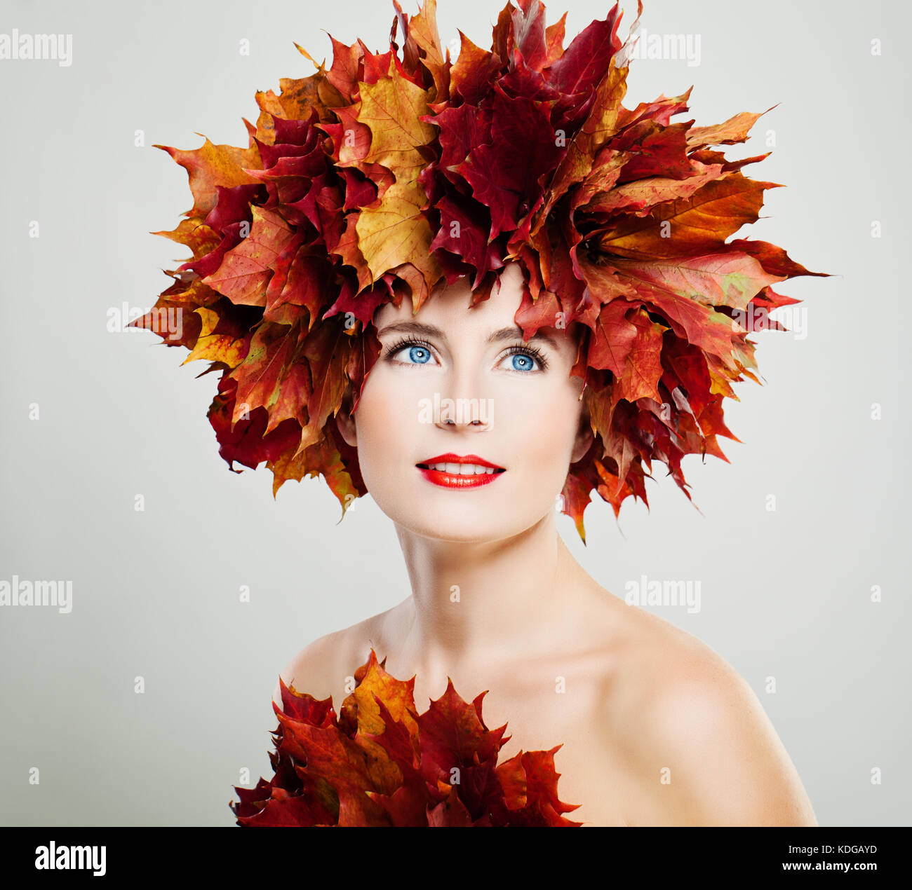 Beauty face and leaves hi-res stock photography and images - Alamy