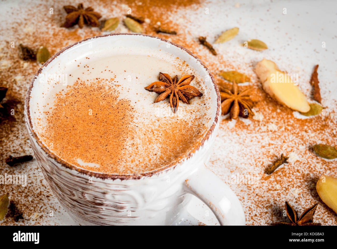 Traditional indian masala chai tea with spices - cinnamon, cardamom ...