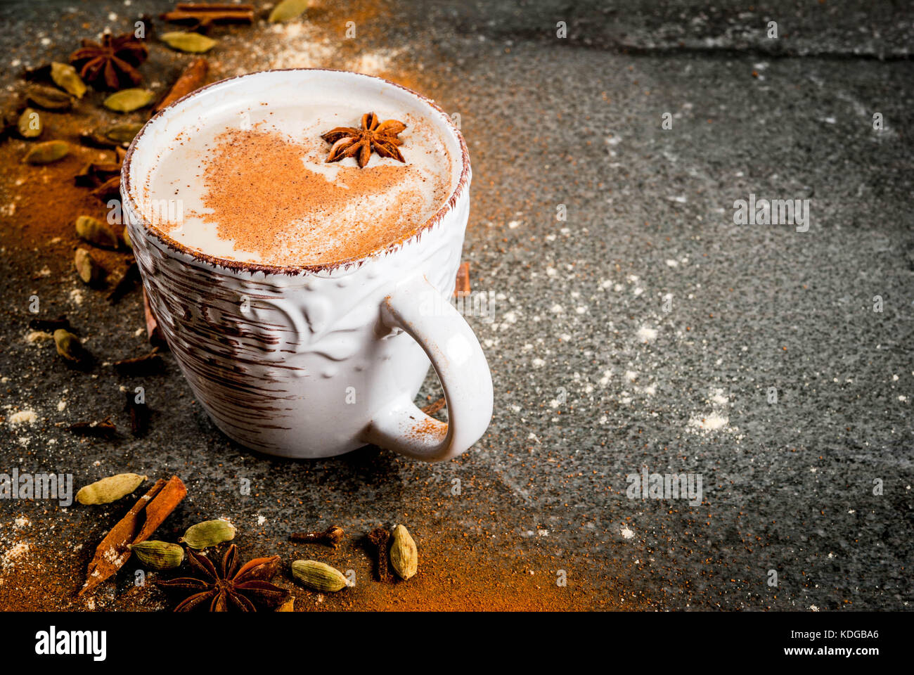 Traditional indian masala chai tea with spices - cinnamon, cardamom ...