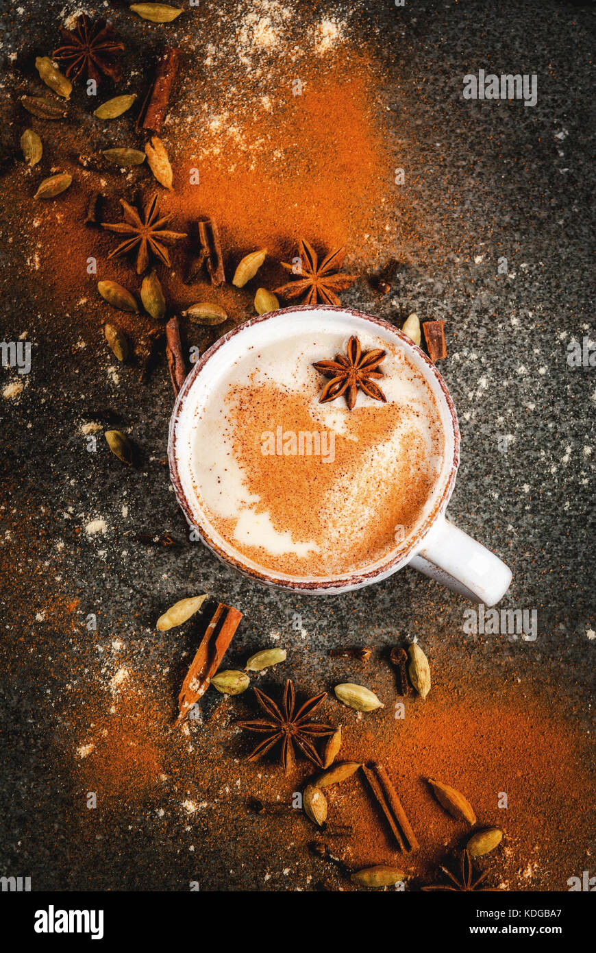 Traditional indian masala chai tea with spices - cinnamon, cardamom ...