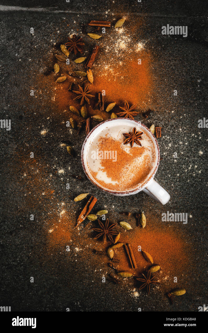 Traditional indian masala chai tea with spices - cinnamon, cardamom ...
