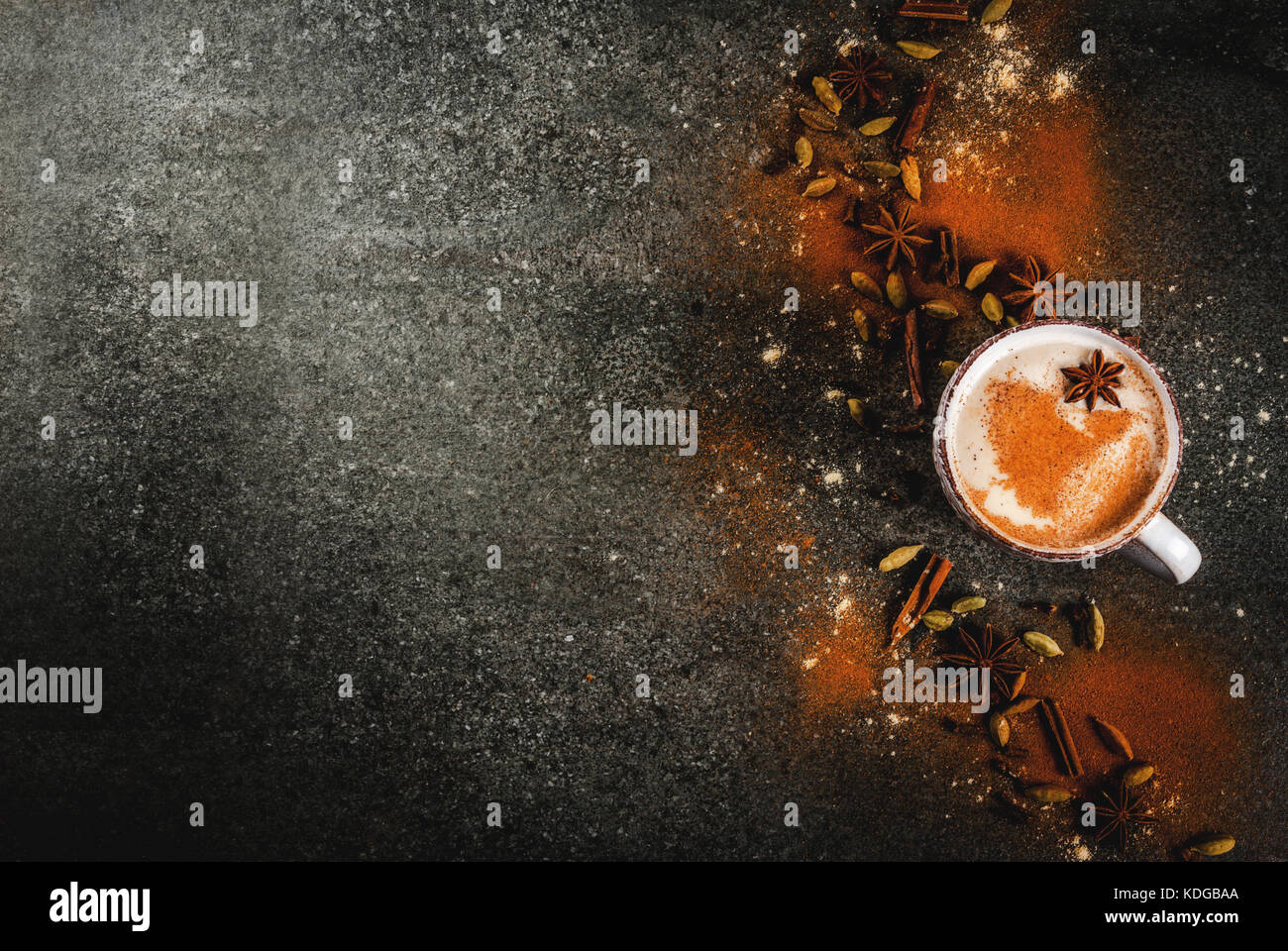 Traditional indian masala chai tea with spices - cinnamon, cardamom ...