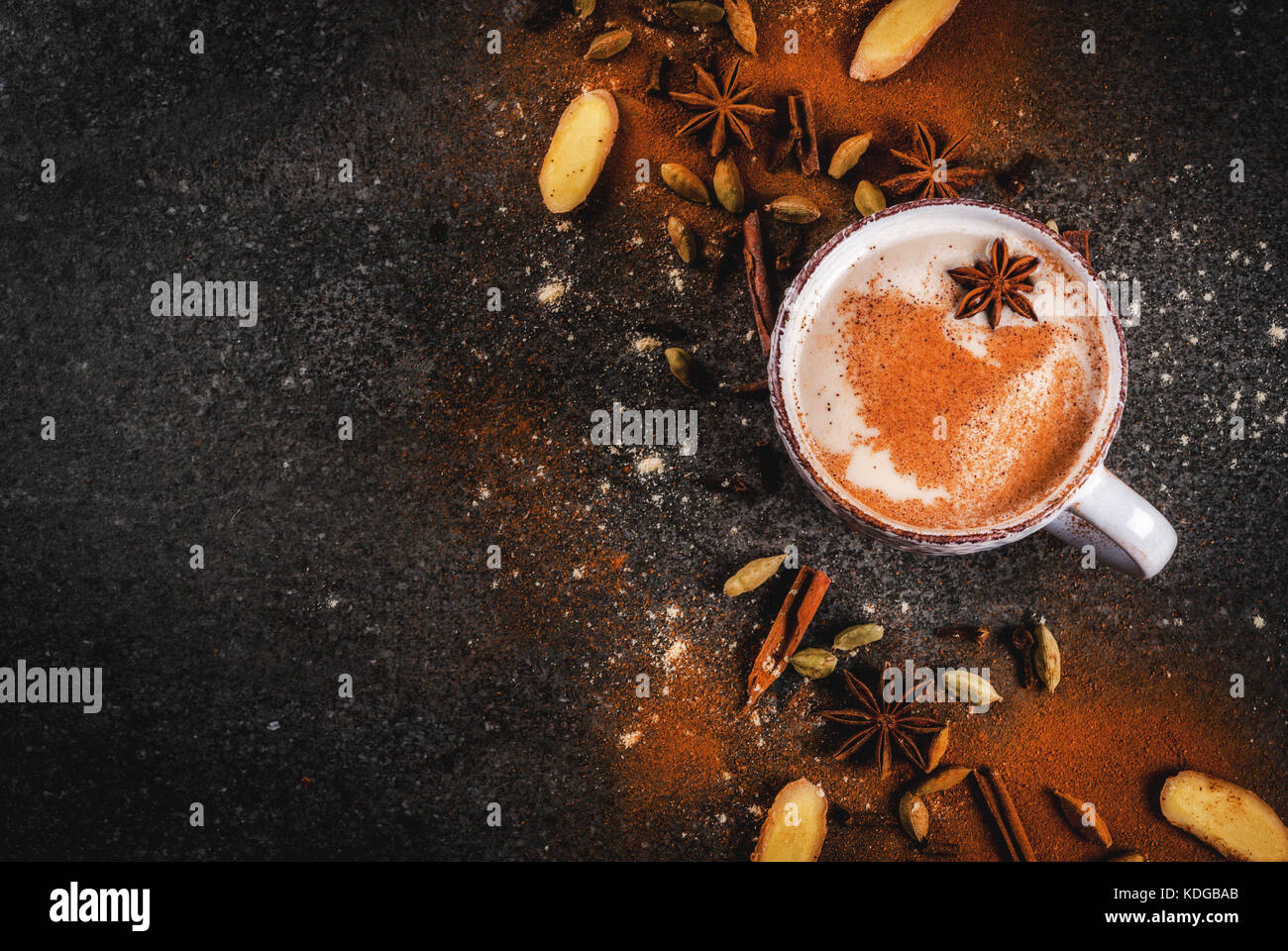 Traditional indian masala chai tea with spices - cinnamon, cardamom ...