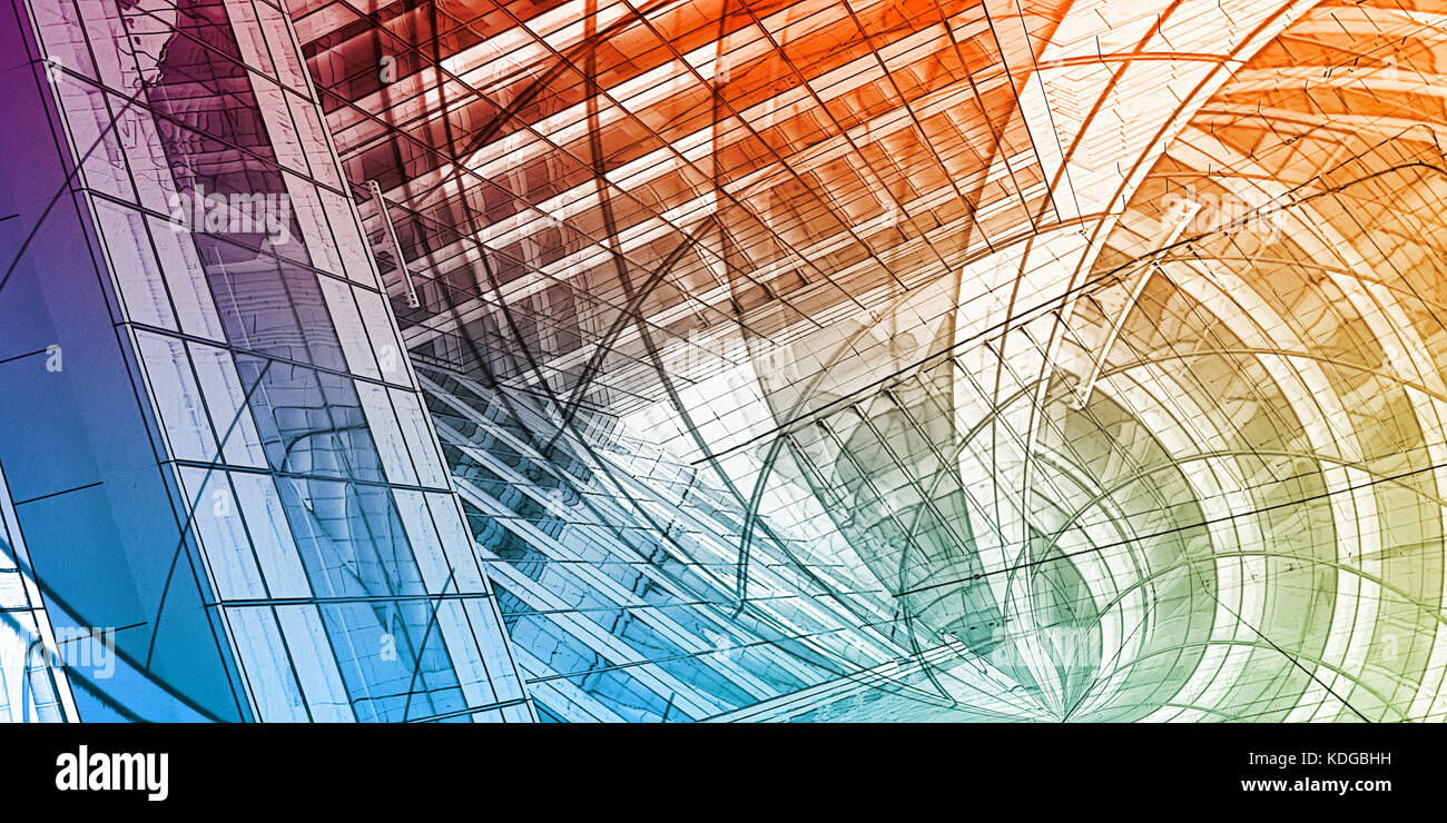 Abstract Building Concept with Blueprint Sketch Art Stock Photo - Alamy