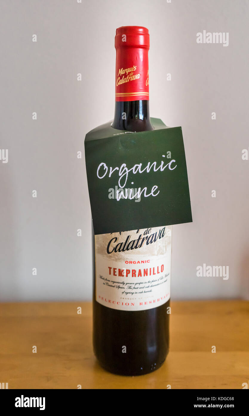 A bottle of Red Wine with an 'Organic wine' label Stock Photo - Alamy