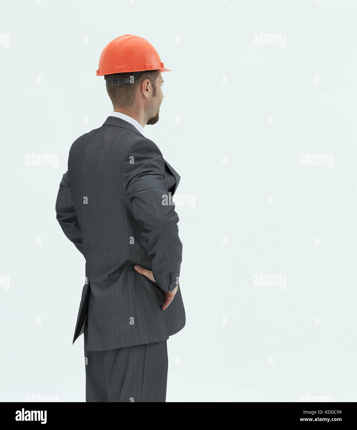 side view.experienced engineer looks at the blank screen Stock Photo ...