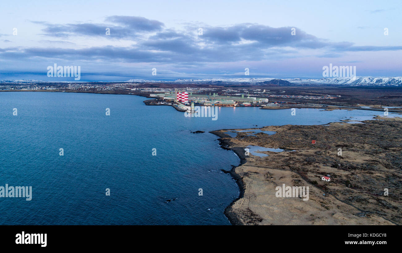 Aerial image of the aluminum smelting factory near Hafnarfjordur owned ...