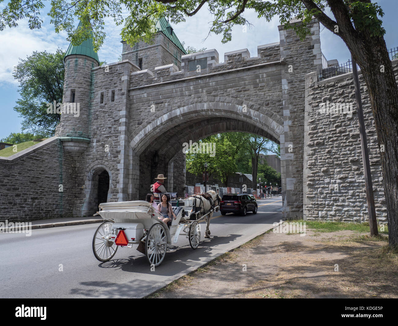 Horse-drawn carriage by the Saint Louis Gate, Vieux Quebec, Old Town ...