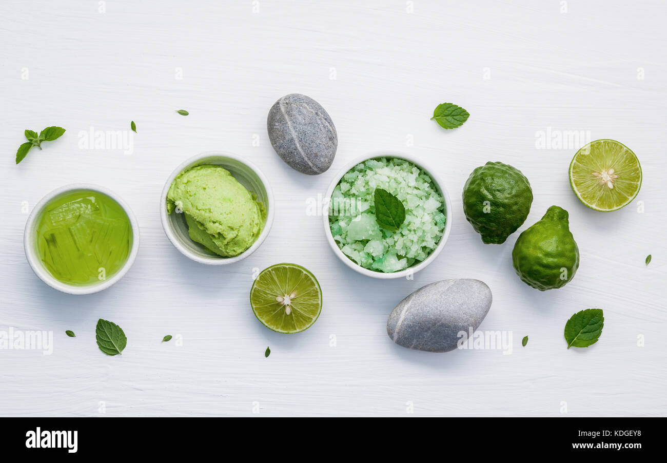 Homemade skin care and body scrubs with green natural ingredients aloe ...