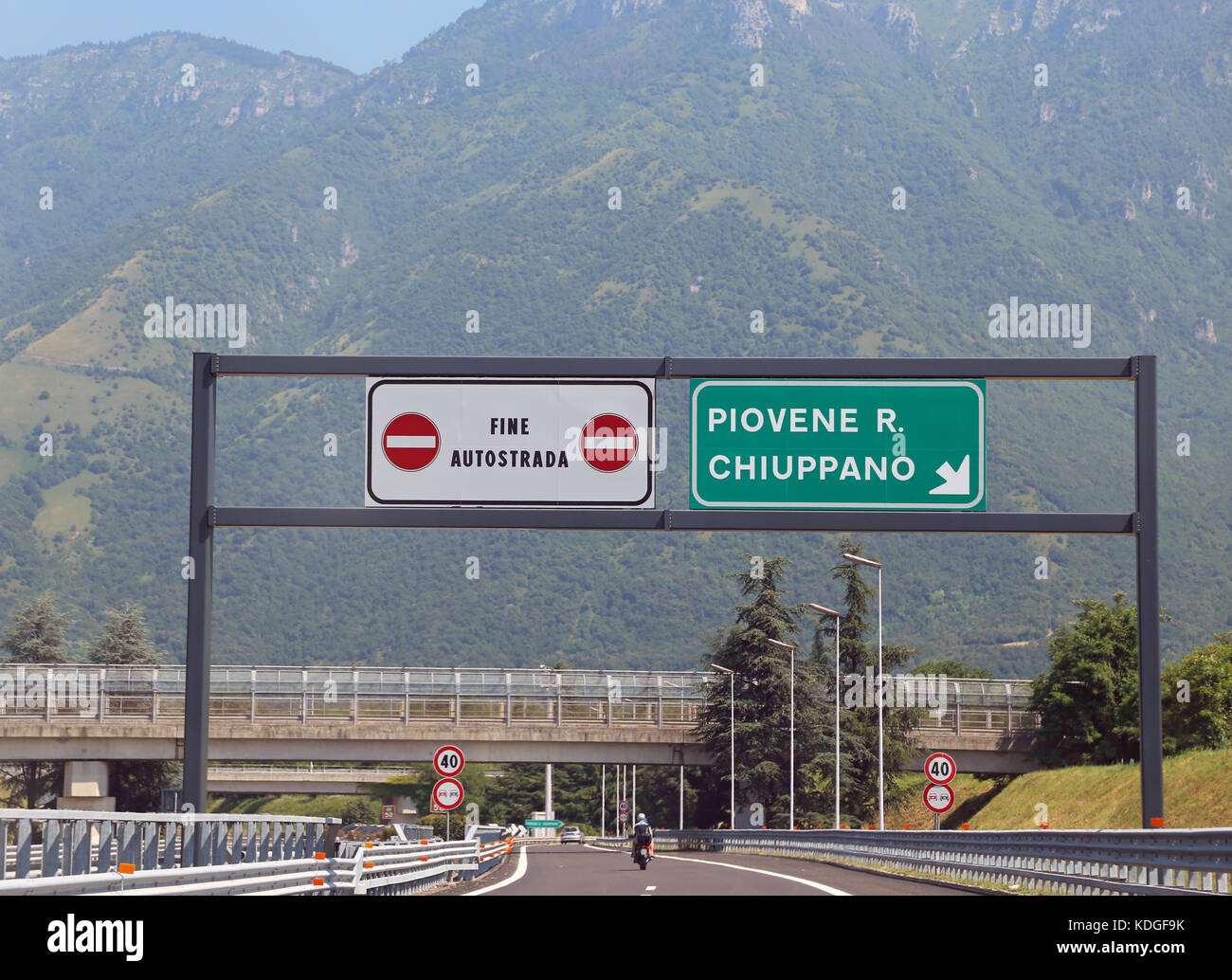 Piovene, VI, Italy - July 7, 2016: traffic sign at end of motorway and ...