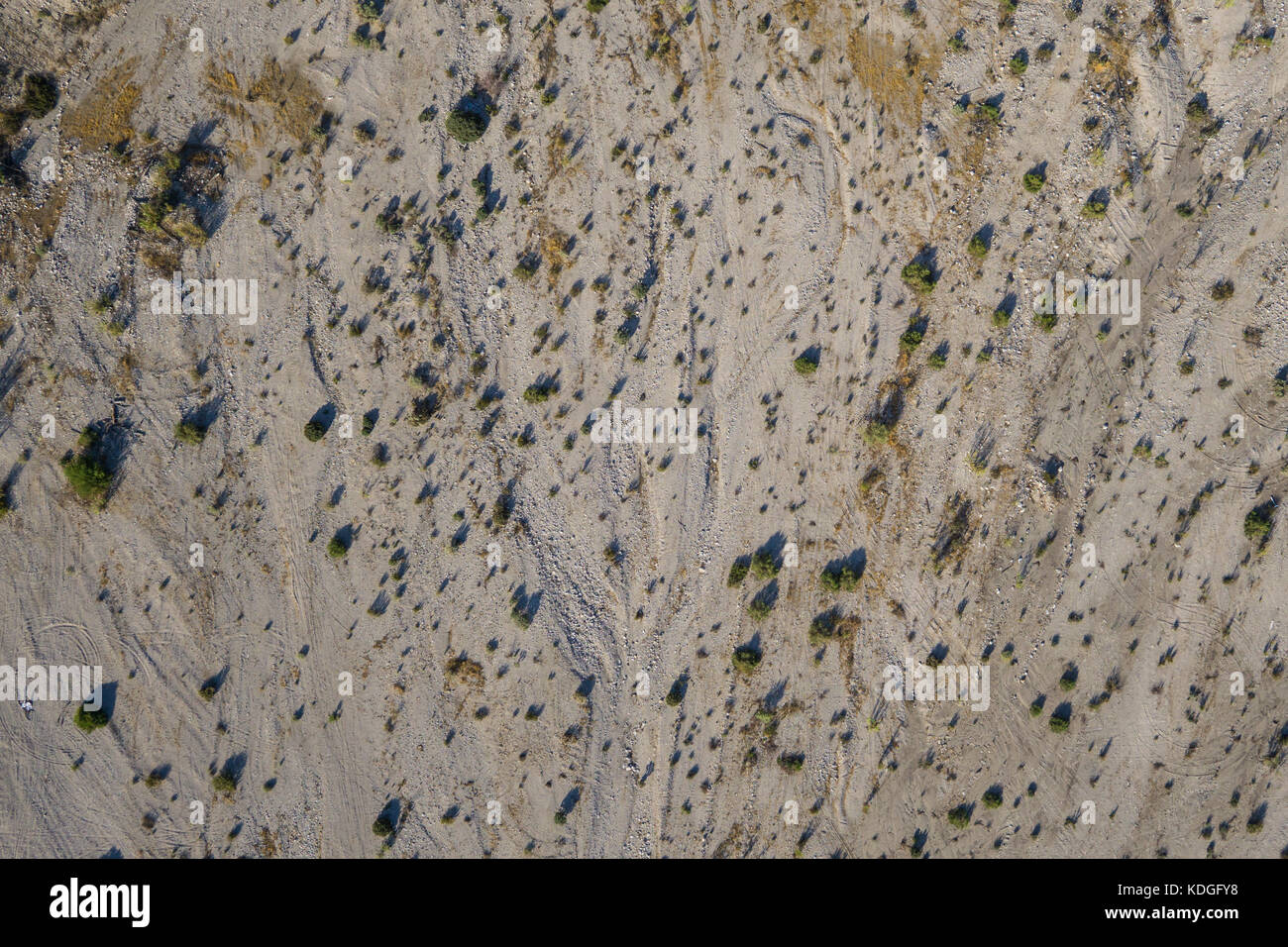 Empty stretch of dry desert sand viewed from above in American ...