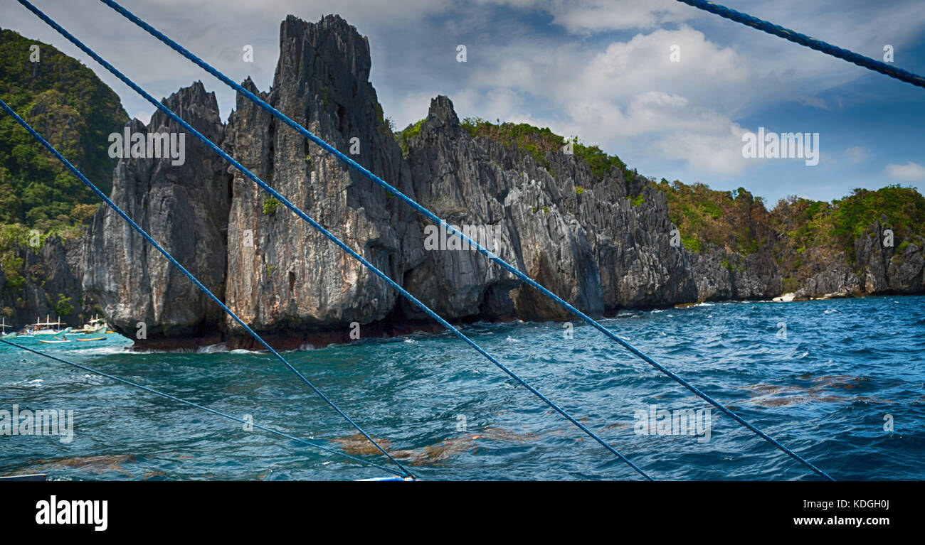 in philippines view from a cliff of the beautiful paradise bay and ...