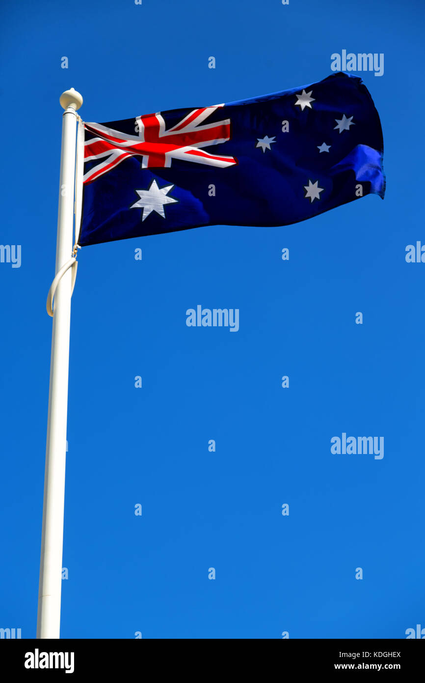 australia in the clear sky the waving flag Stock Photo - Alamy