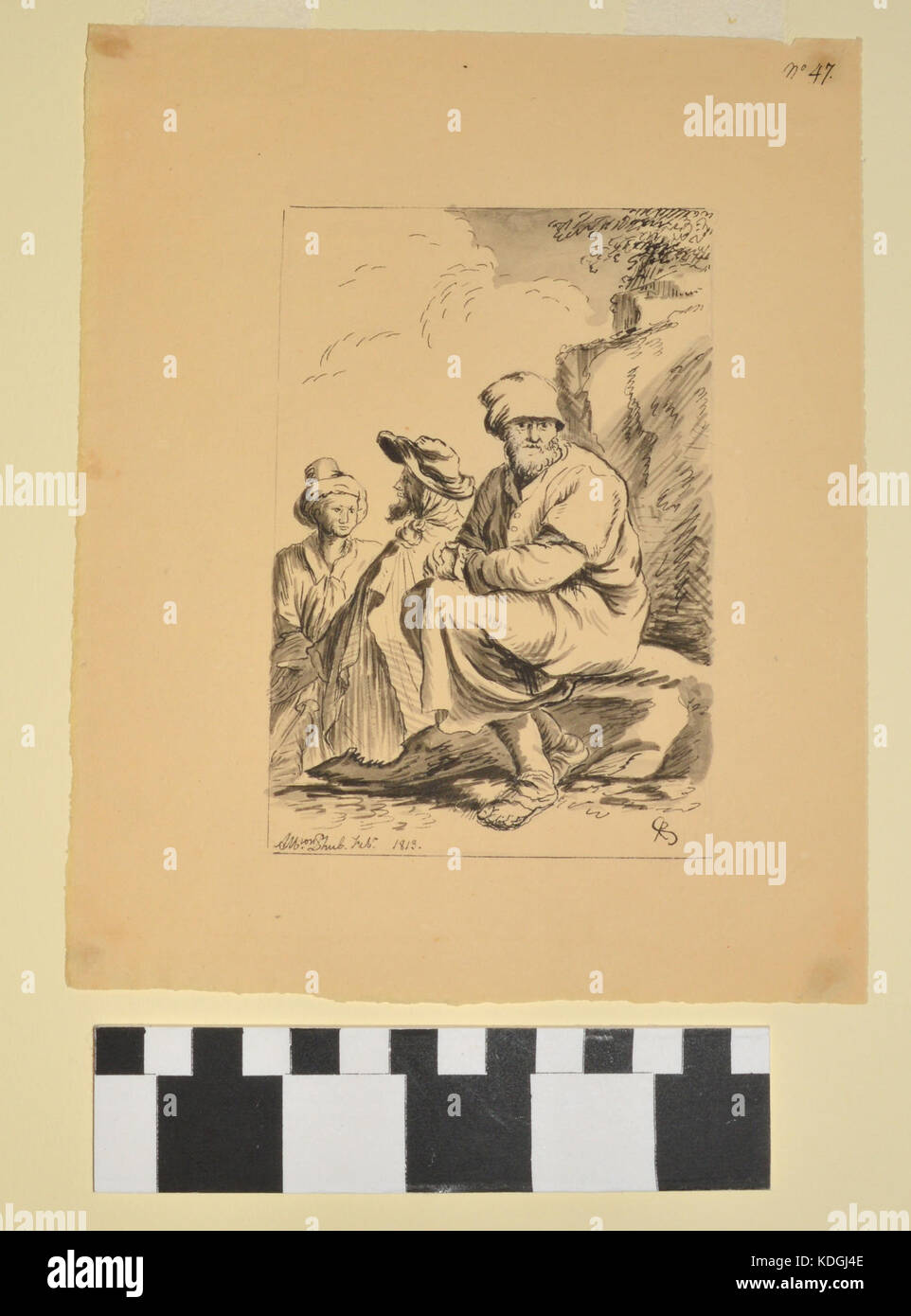 Ink Study from an Engraving of Three Men by Anna Marie Von Phul Stock ...