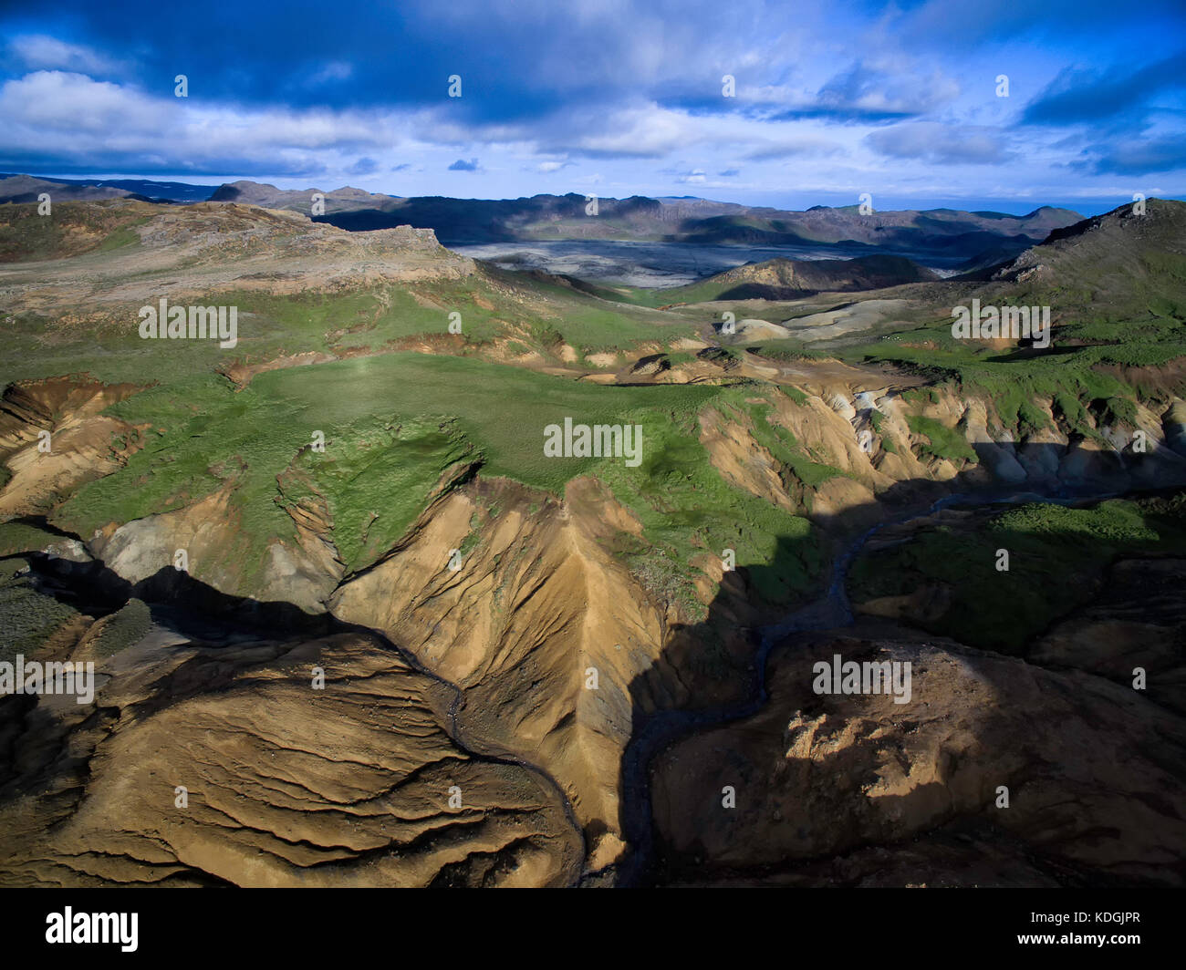 Aerial view of a geothermally active mountain range in Iceland ...