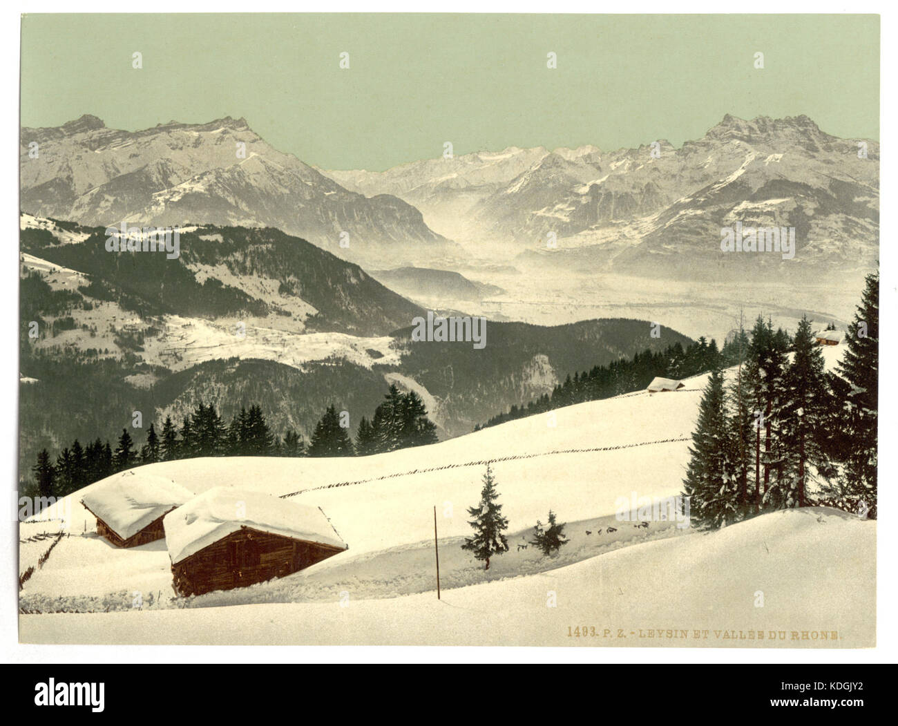 A winter view of the Rhone Valley from Leysin, located in the Canton of ...