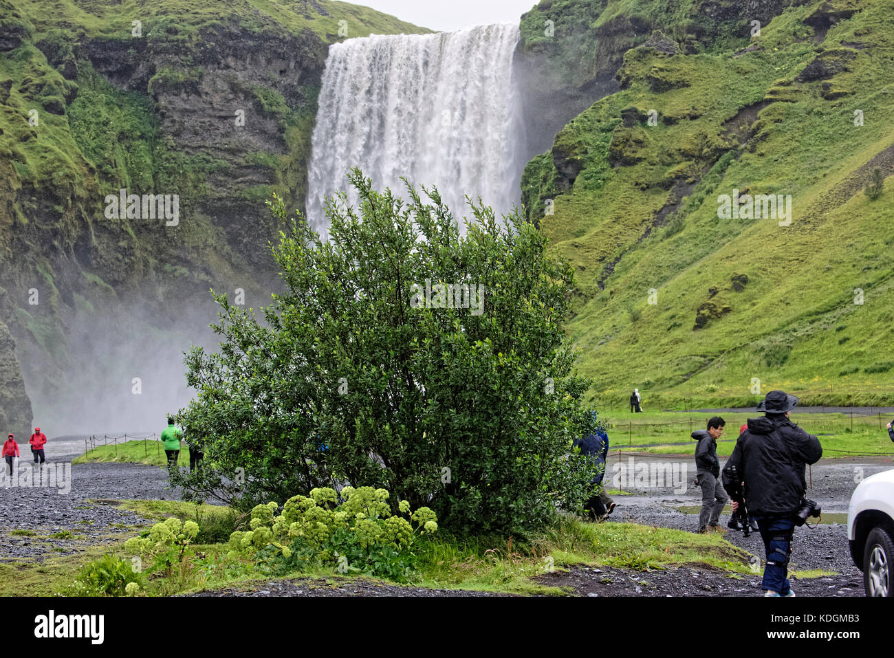 Seljalandsfoss waterfall plunging 60m from the cliff above, Sudhurland ...