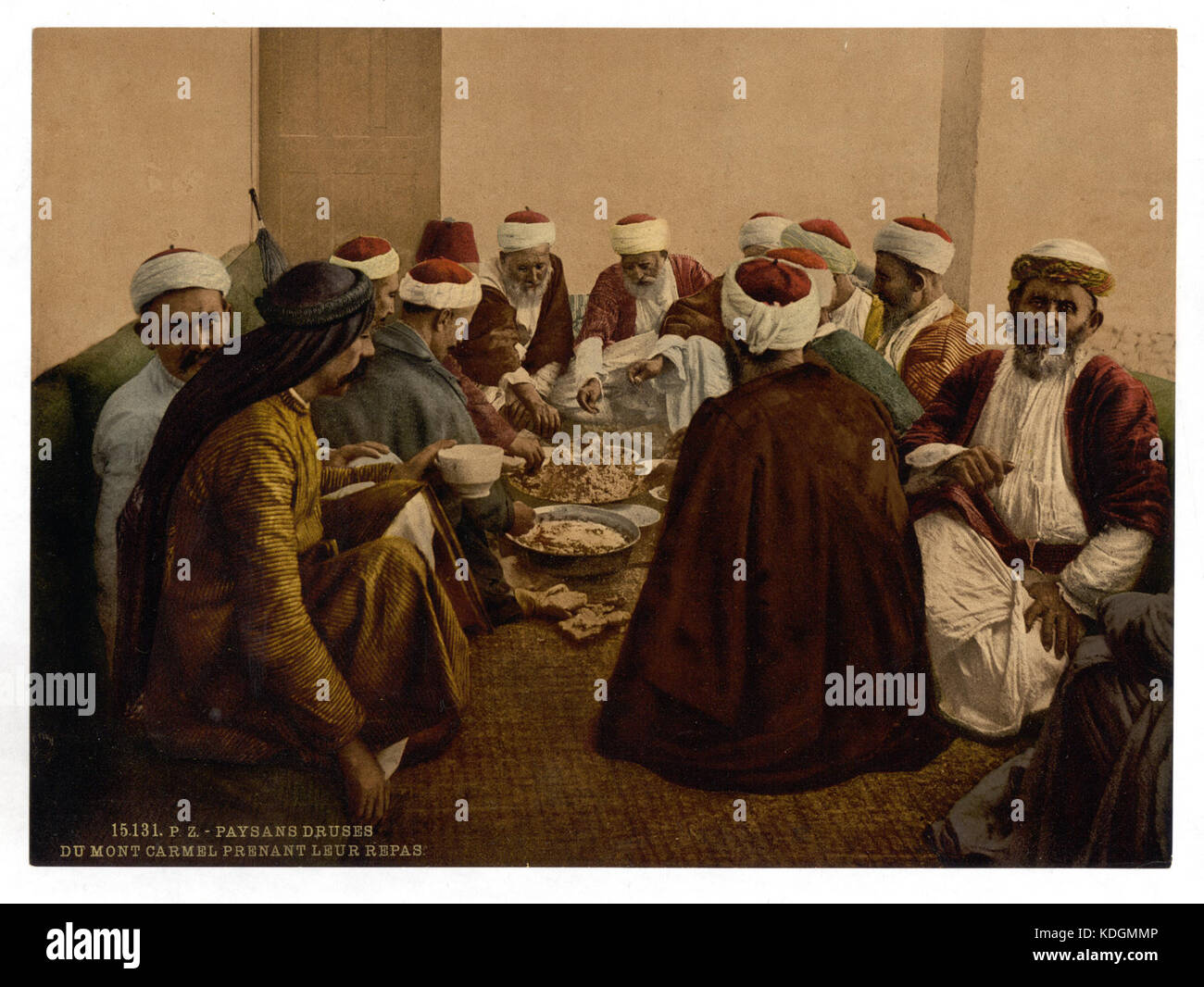 Peasant Druses, (i.e., Druzes) of Mount Carmel taking a meal, Holy Land ...