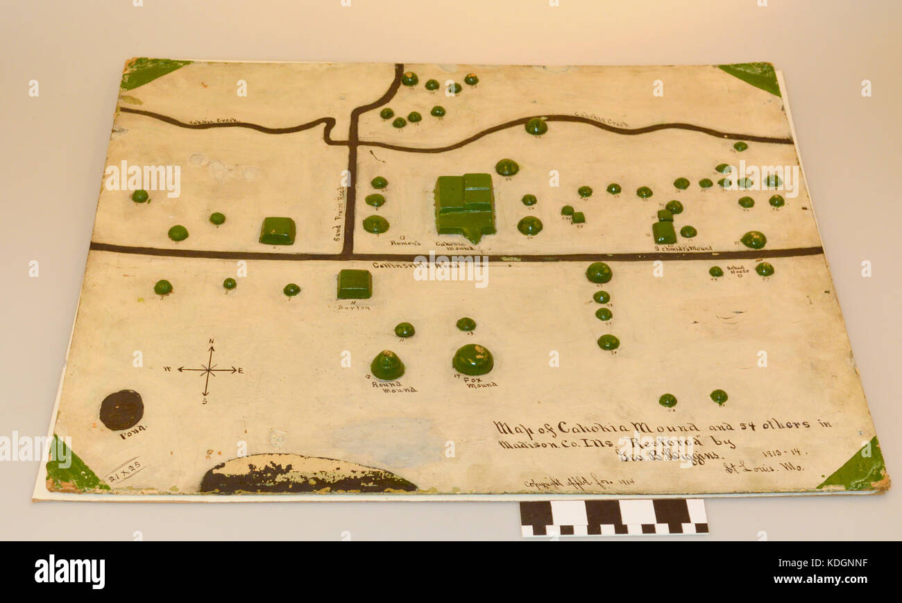 Relief Map or model of 54 Cahokia North American Indian mounds painted ...