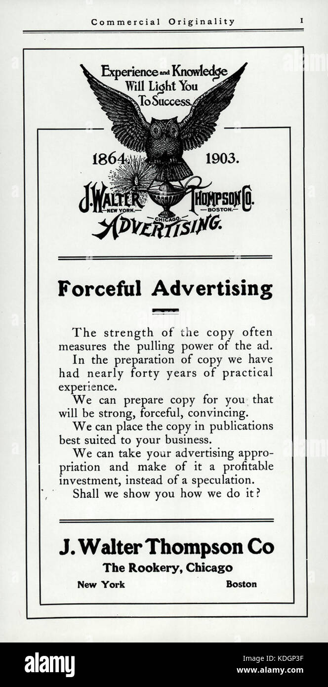 J. Walter Thompson Advertisement 1903 Stock Photo - Alamy