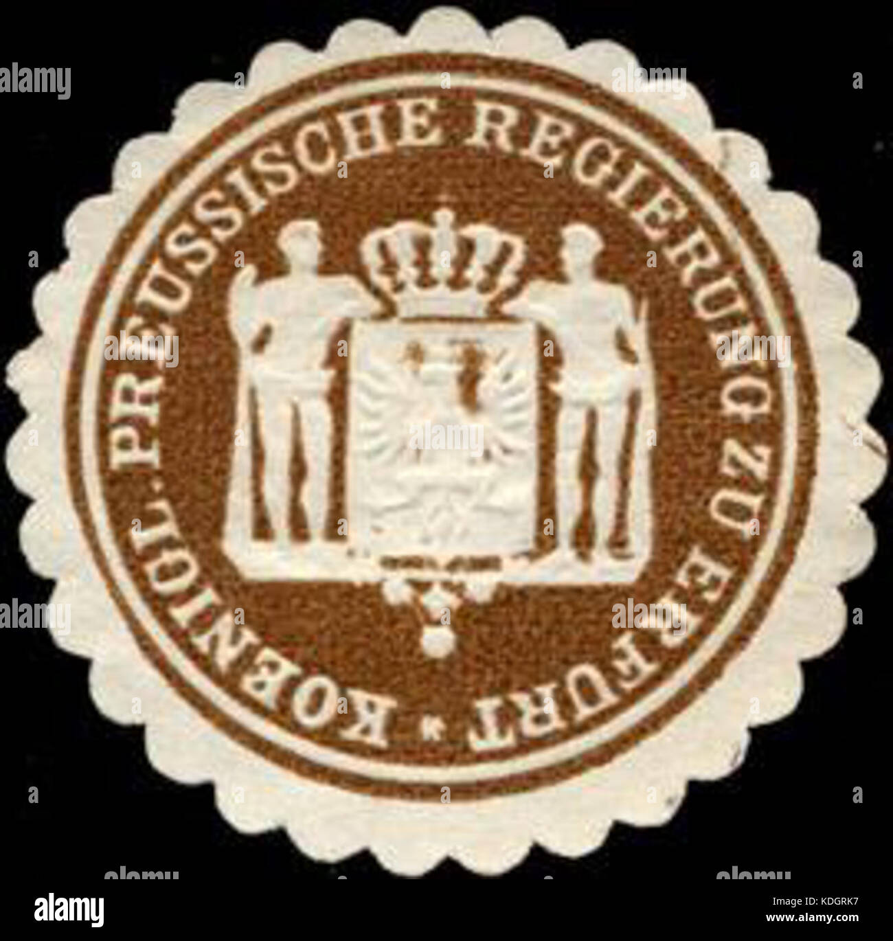 A historical seal from the Royal Prussian Government in Erfurt. The ...