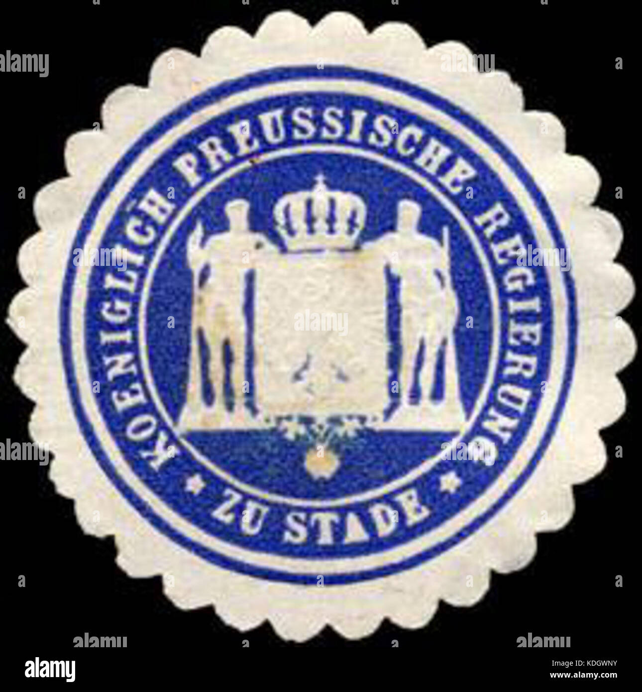 This stamp is from the Royal Prussian Government of Stade, identified ...